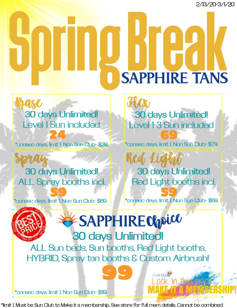 FEB 20 SPRING BREAK - Sapphire Tans